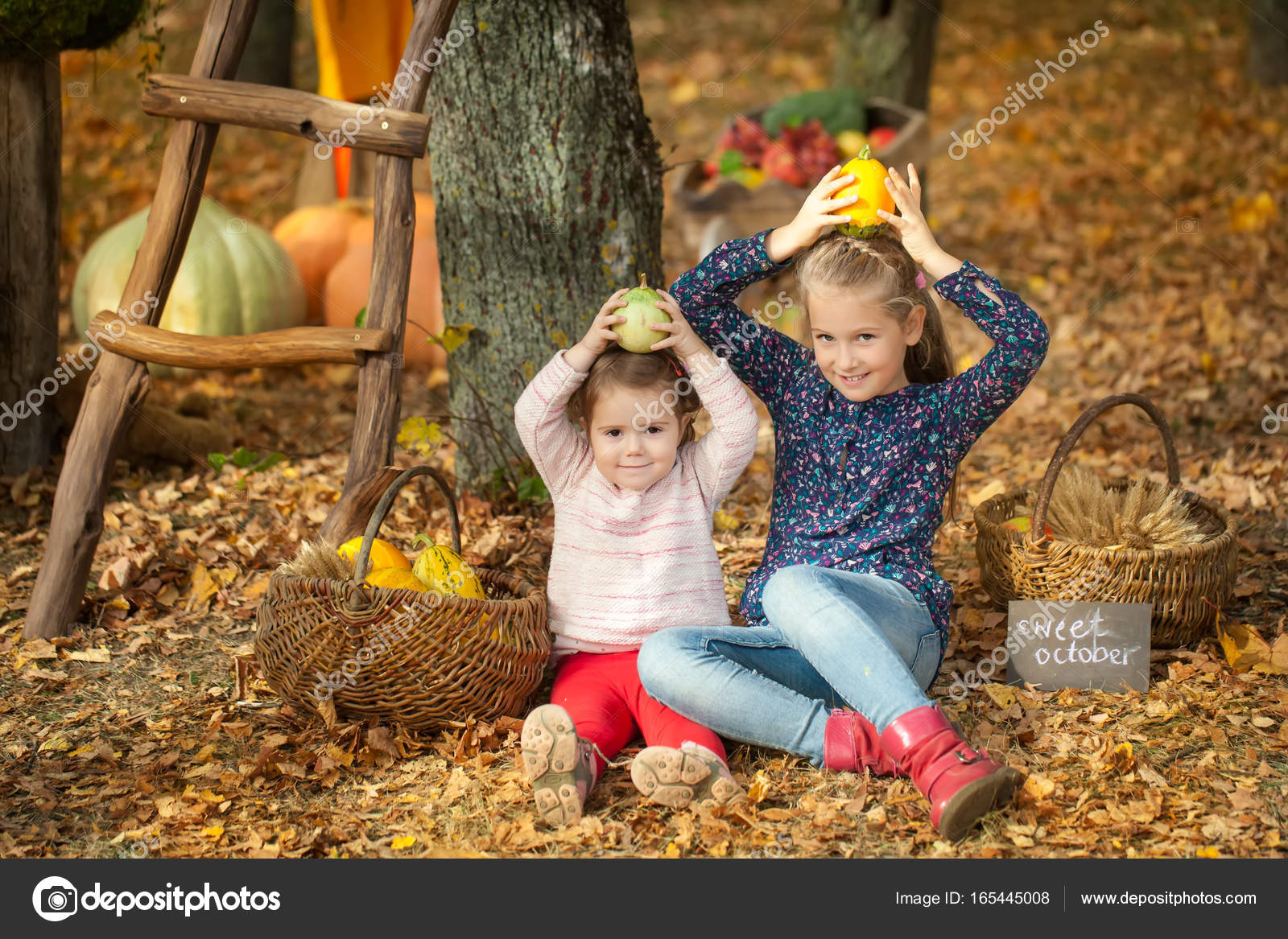 Two girls in the autumn park — Stock Photo © gorchichko #165445008