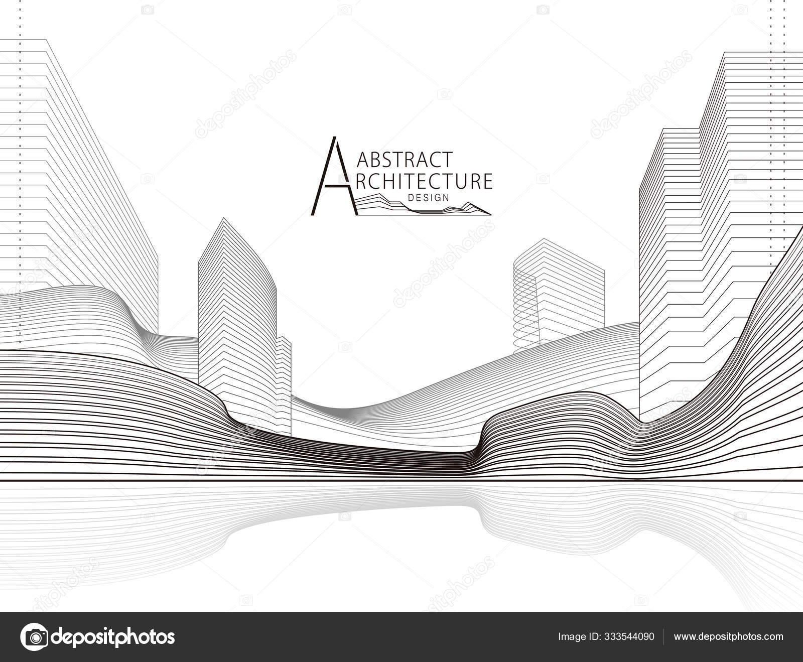Abstract Architecture landscape Line Drawing. Stock Vector Image by ...