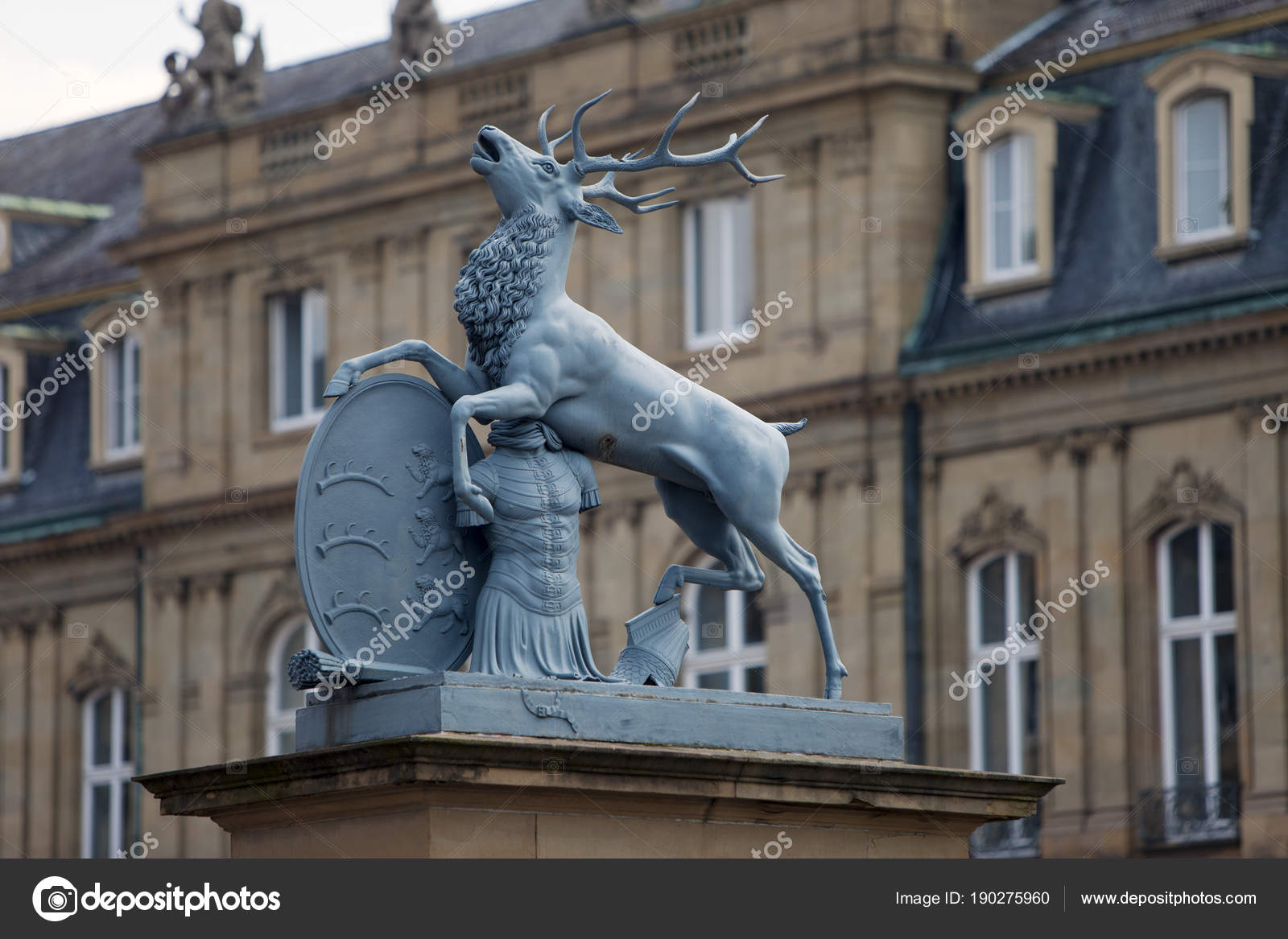 Stuttgart Germany May 2012 Deer Sculpture Crest Front Main Entrance ...