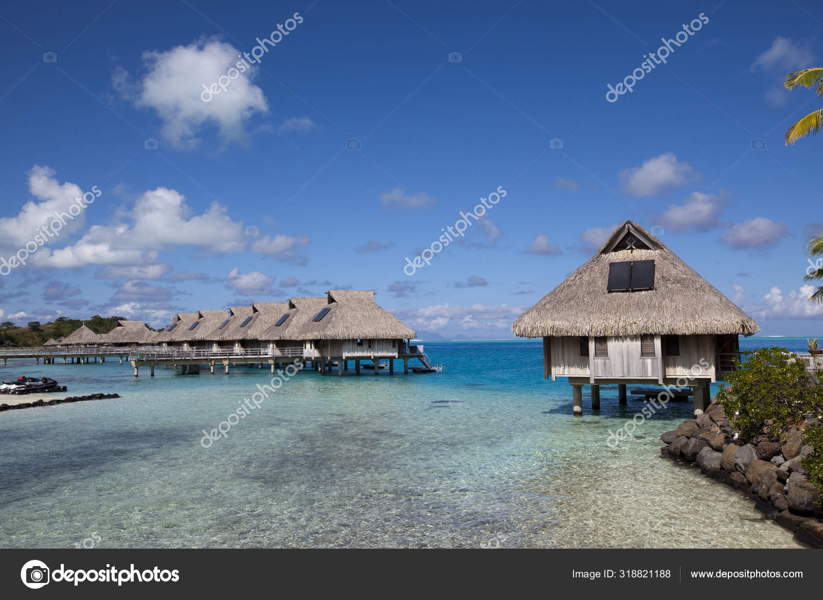 Authentic Traditional Polynesian Houses Thatched Roof Water Blue ...