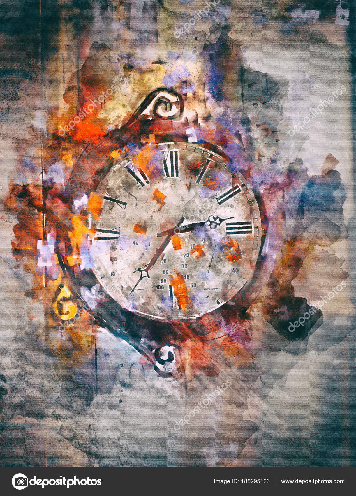 Person With Abstract Clock Paintings