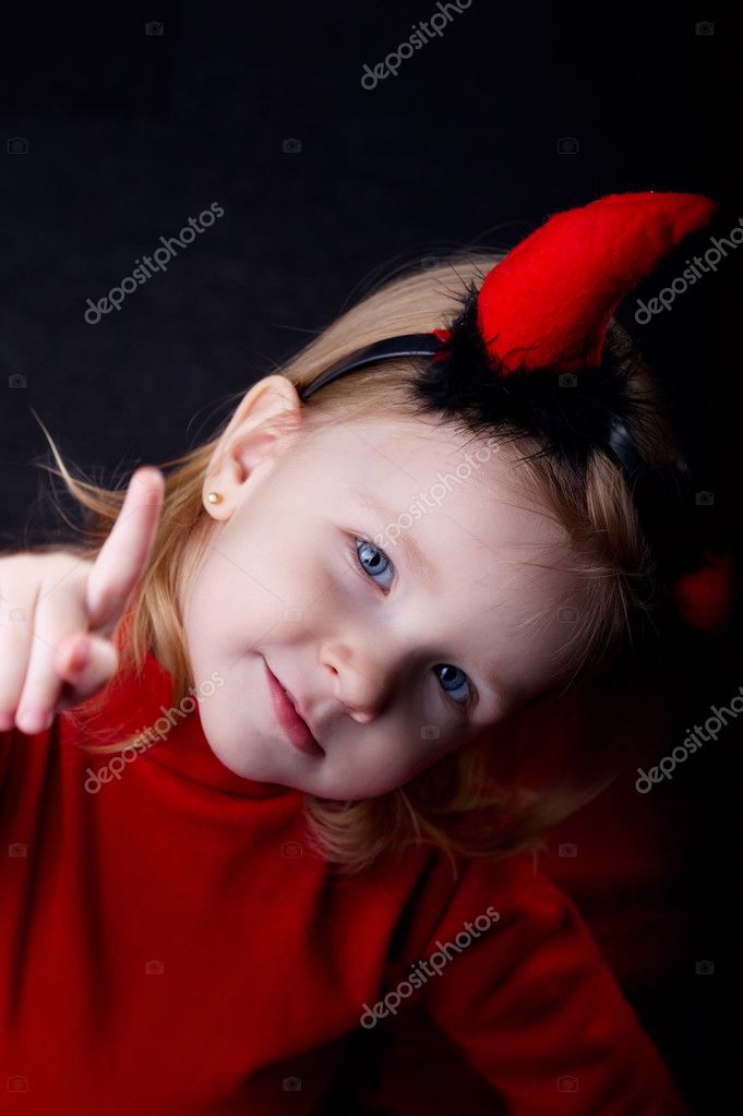 Little devil on dark background — Stock Photo © ababaka #125185580