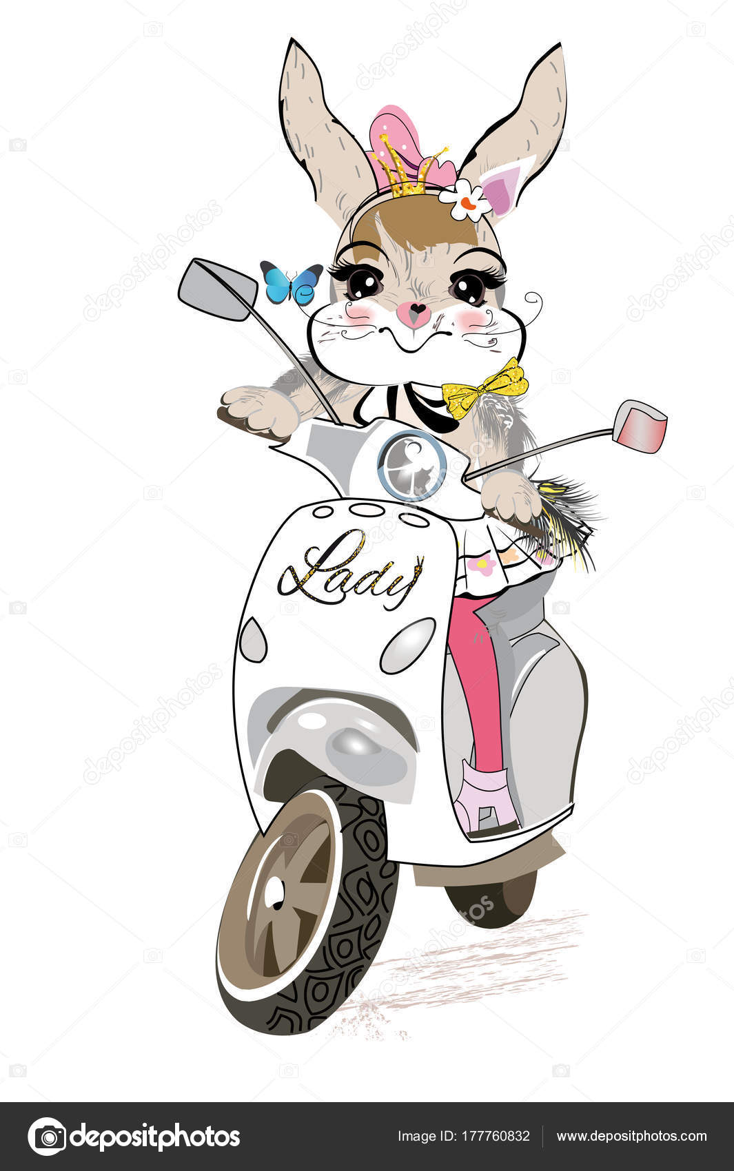 Fashion rabbit on a scooter. Vector illustration. Stock Vector Image by ...
