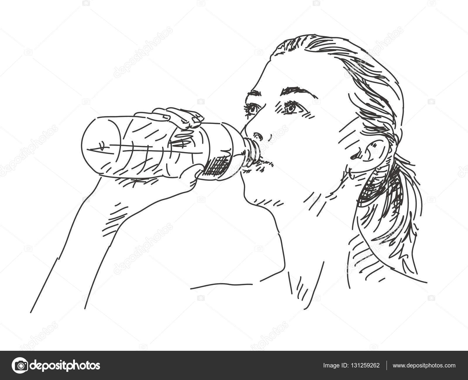Sketch Of Woman Drinking Water Stock Vector Image By ©olgatropinina
