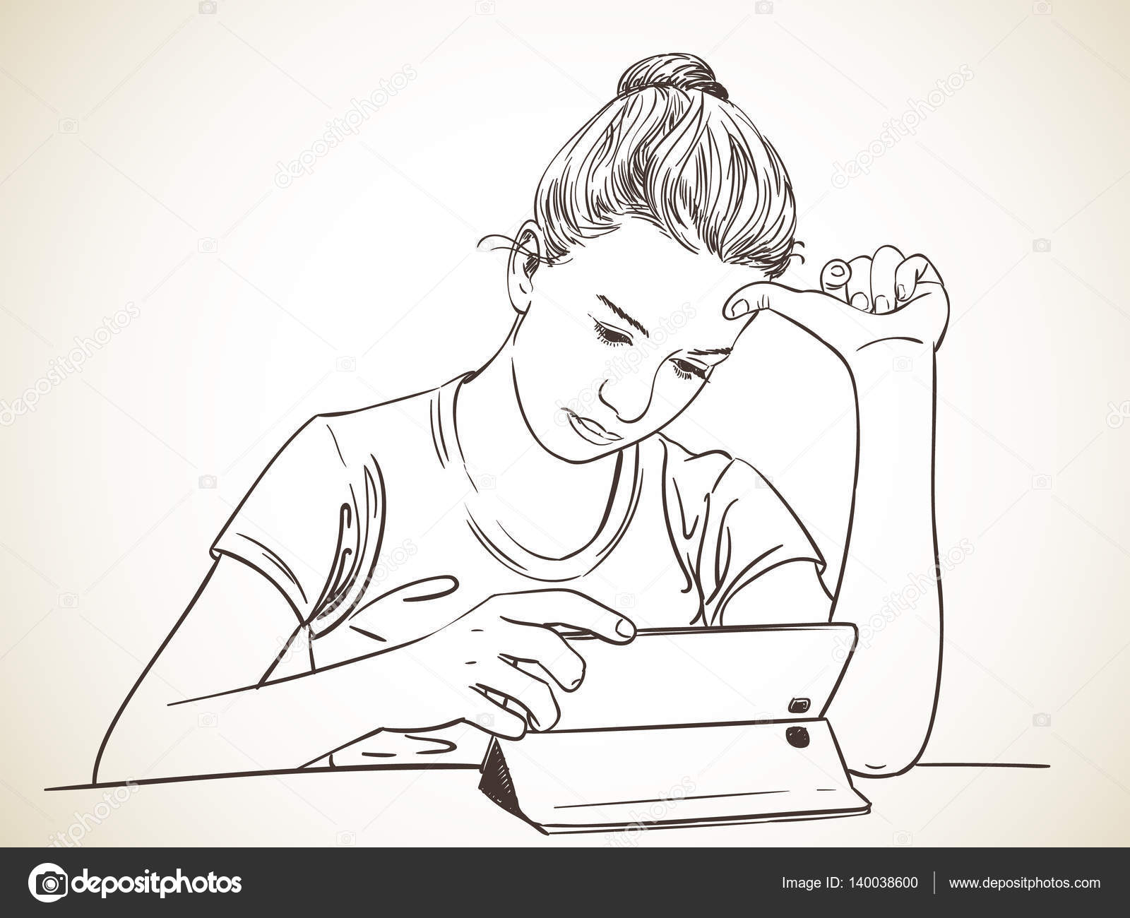 Girl focused on using tablet Stock Vector Image by ©OlgaTropinina ...