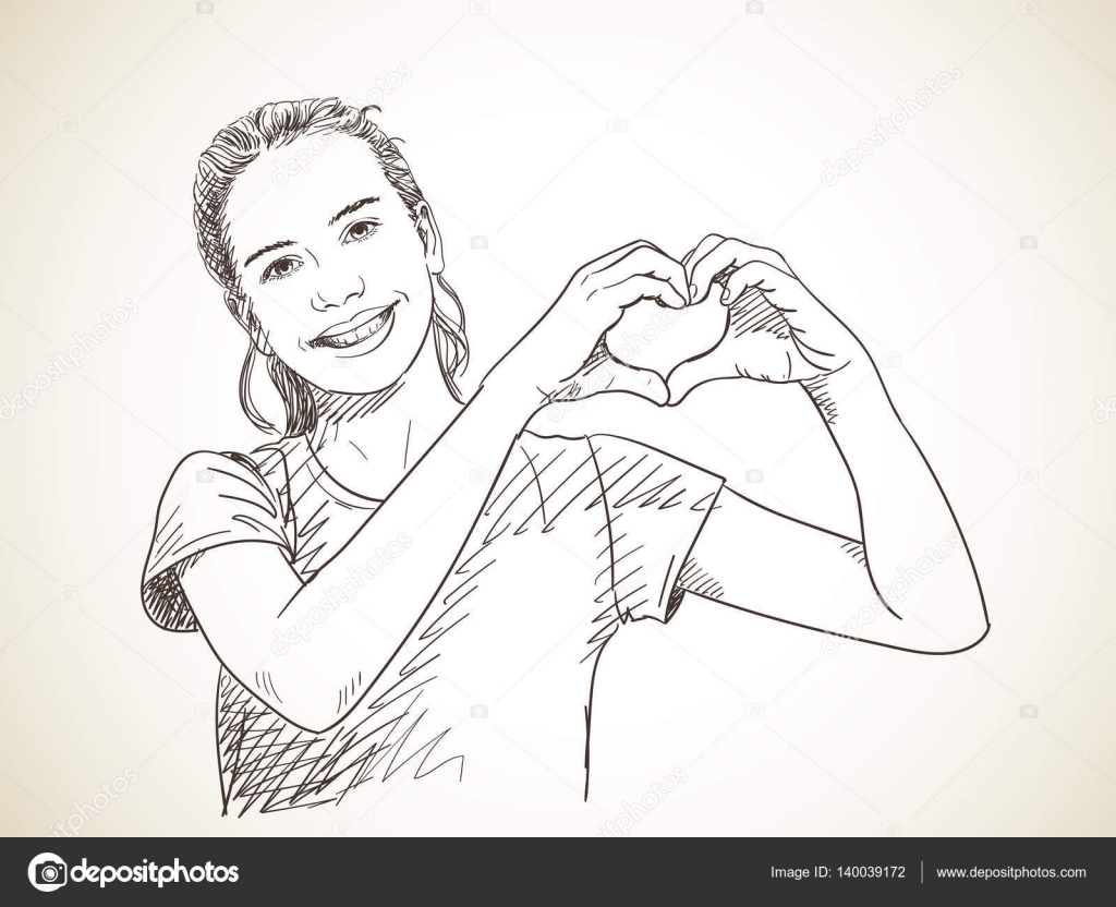Girl showing hands in heart form — Stock Vector © OlgaTropinina #140039172
