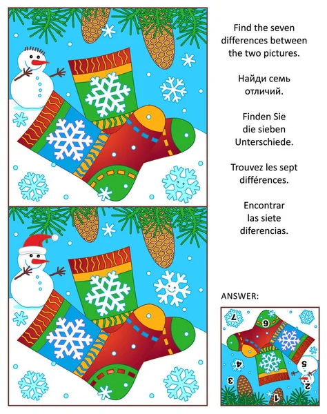 Winter holidays find the differences picture puzzle with Santa Klaus ...