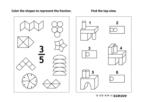 Two Visual Math Puzzles Coloring Pages Color Shapes Represent Fraction ...