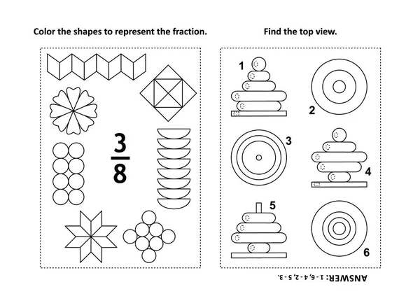 Two Visual Math Puzzles Coloring Pages Color Shapes Represent Fraction ...