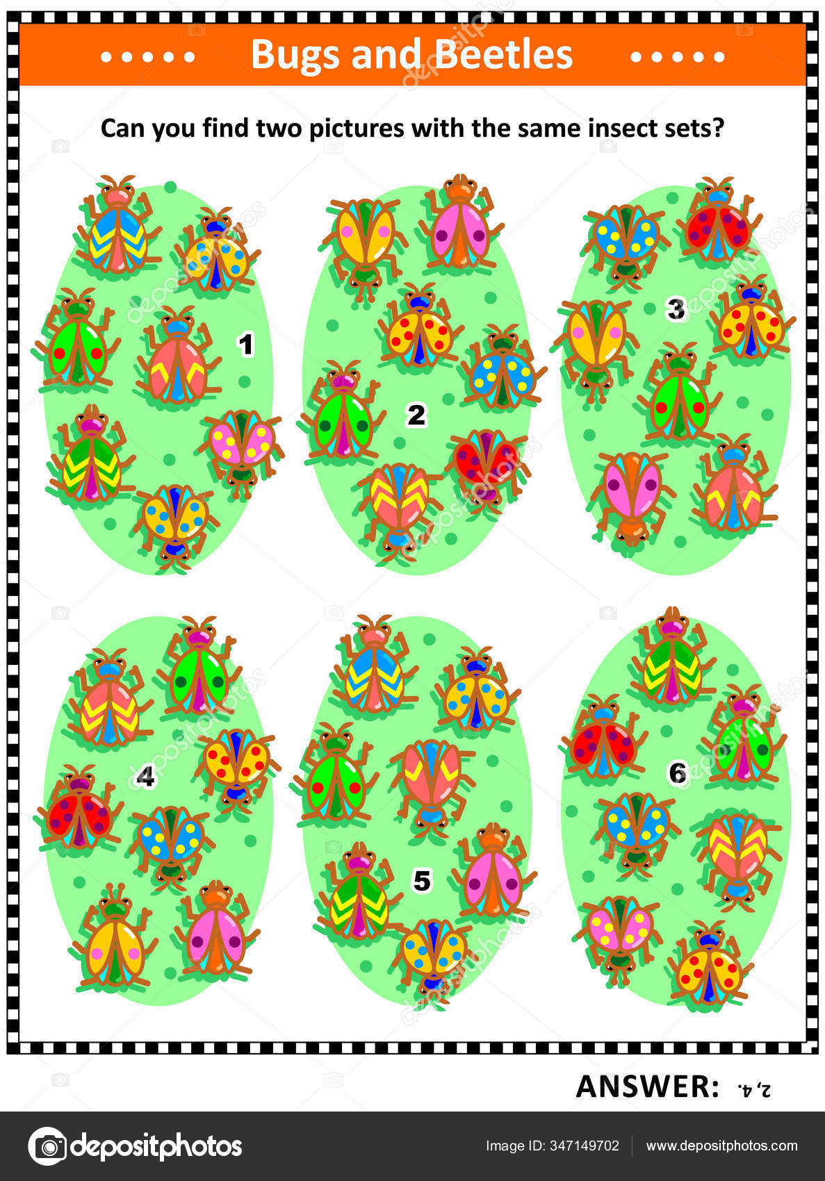 Visual Puzzle Bugs Adn Beetles Can You Find Two Pictures — Stock Vector ...