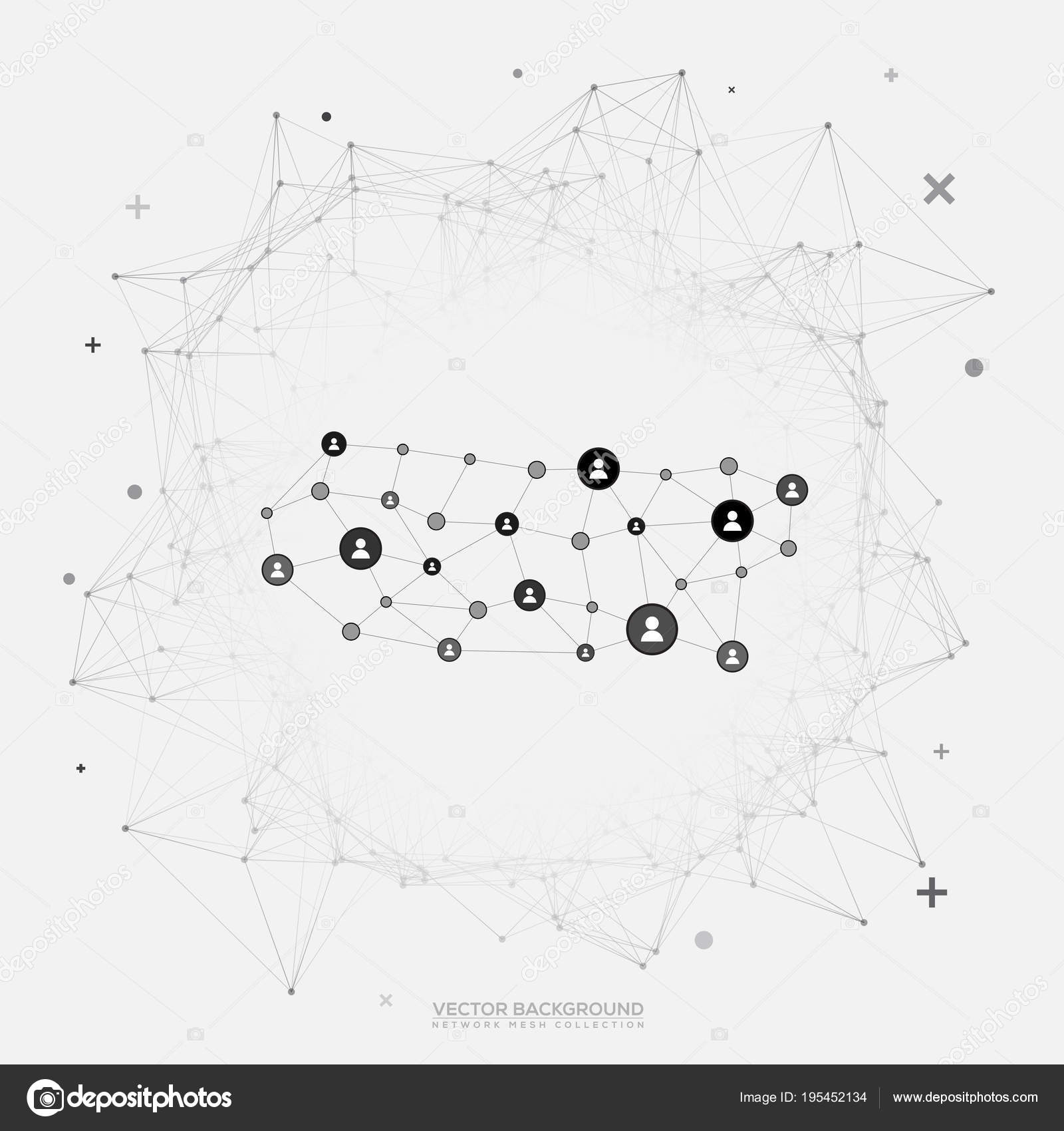 Black and White Round Network Wireframe with Social Network Connections ...