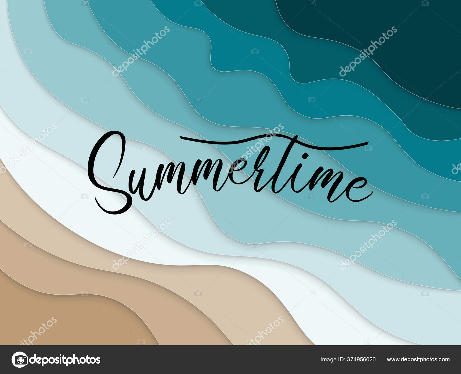 Summertime Text Blue Sea Beach Abstract Summer Background Paper Waves ...