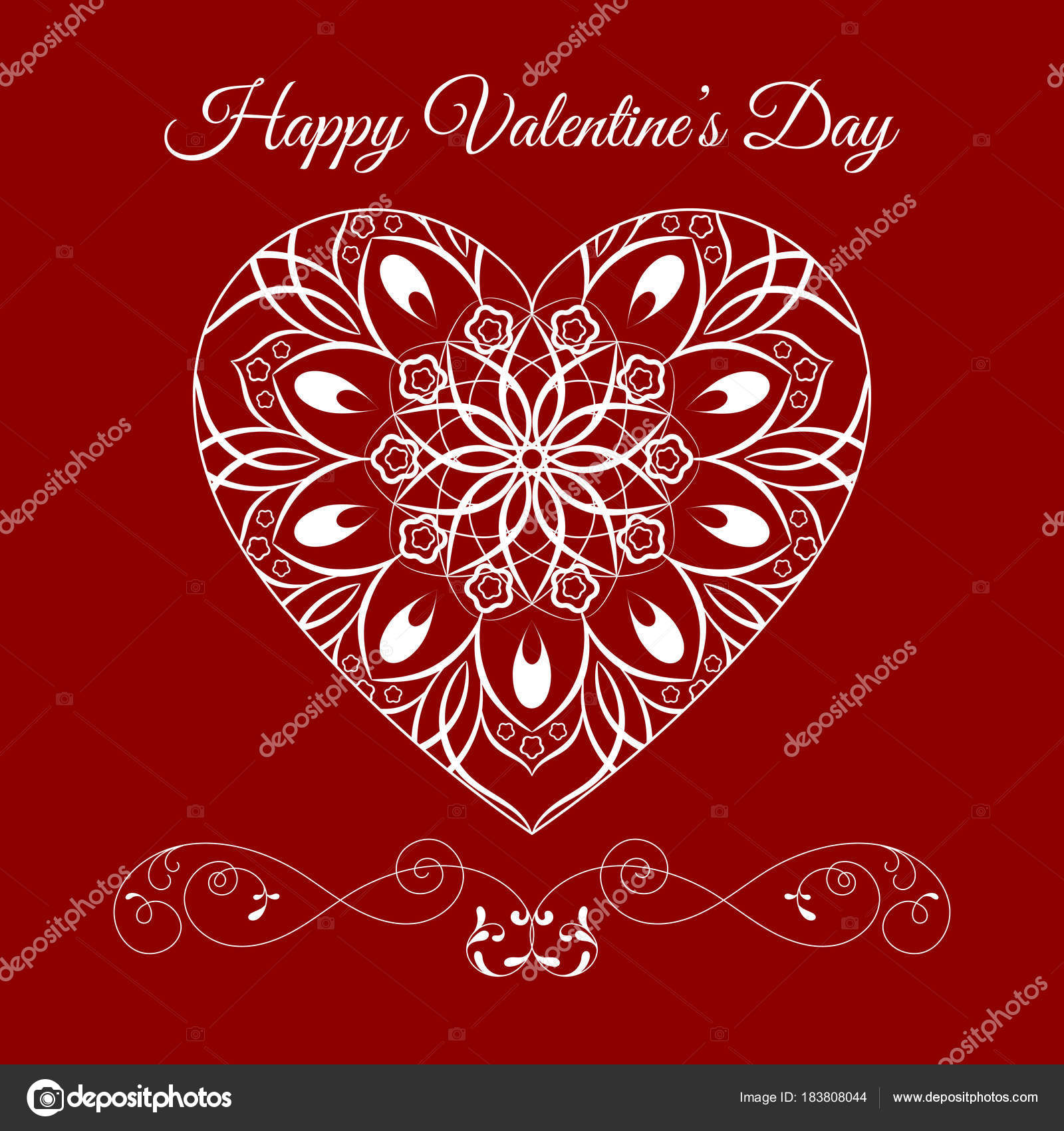 Vector Fretwork Floral Heart Over Red. Happy Valentines Day Holiday ...