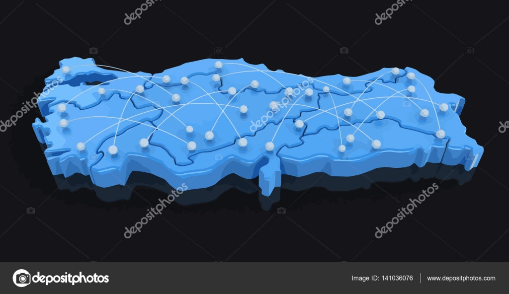 Map of Turkey with flight paths. Image with clipping path. Stock Vector ...