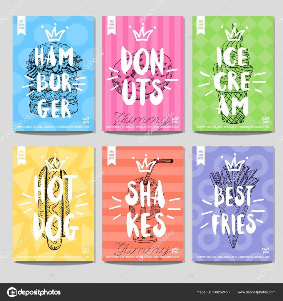 Set colorful fast food posters Stock Vector by ©Iraida_Bearlala 139252458