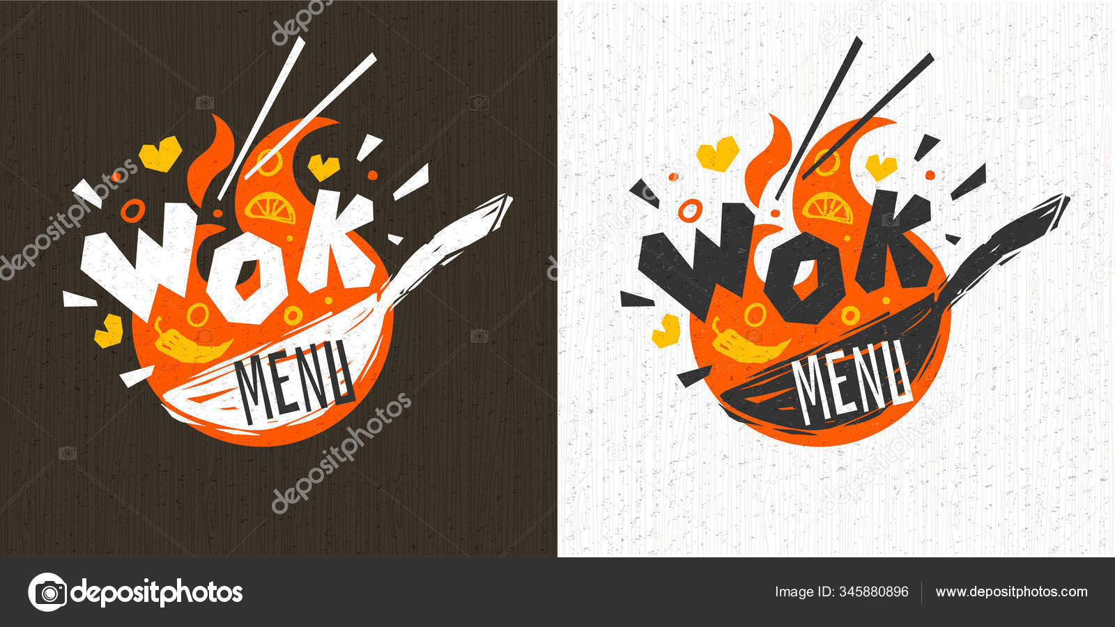 Wok asian food logo, Wok pan, lettering, pepper, vegetables, Cook wok ...