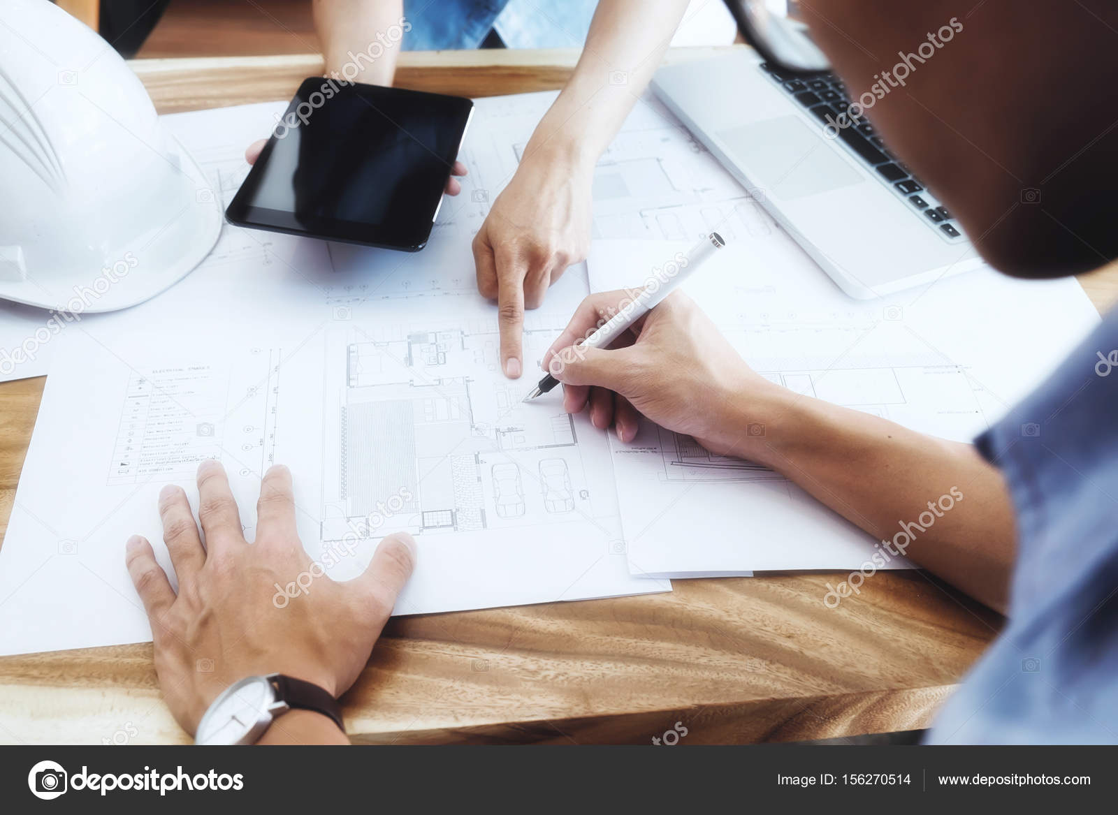 Engineer meeting for architectural project. working with partner ...