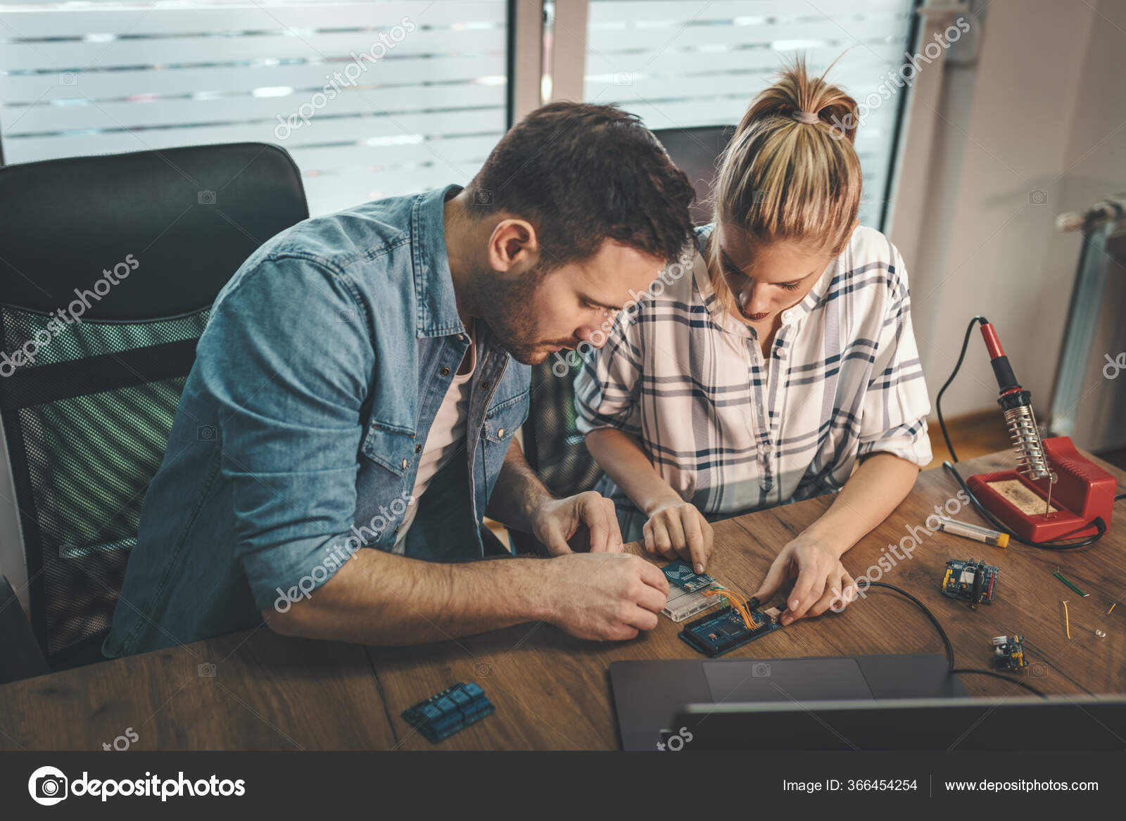 Two Young Engineers Focused Repair Electronic Equipment Checking ...
