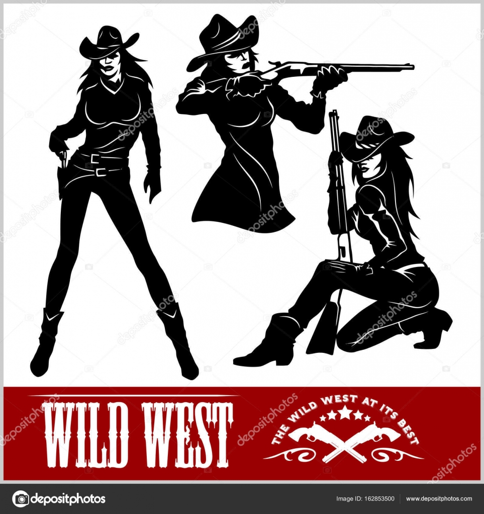 Silhouettes Of Western Cowgirls Vector Illustration Stock Vector Image