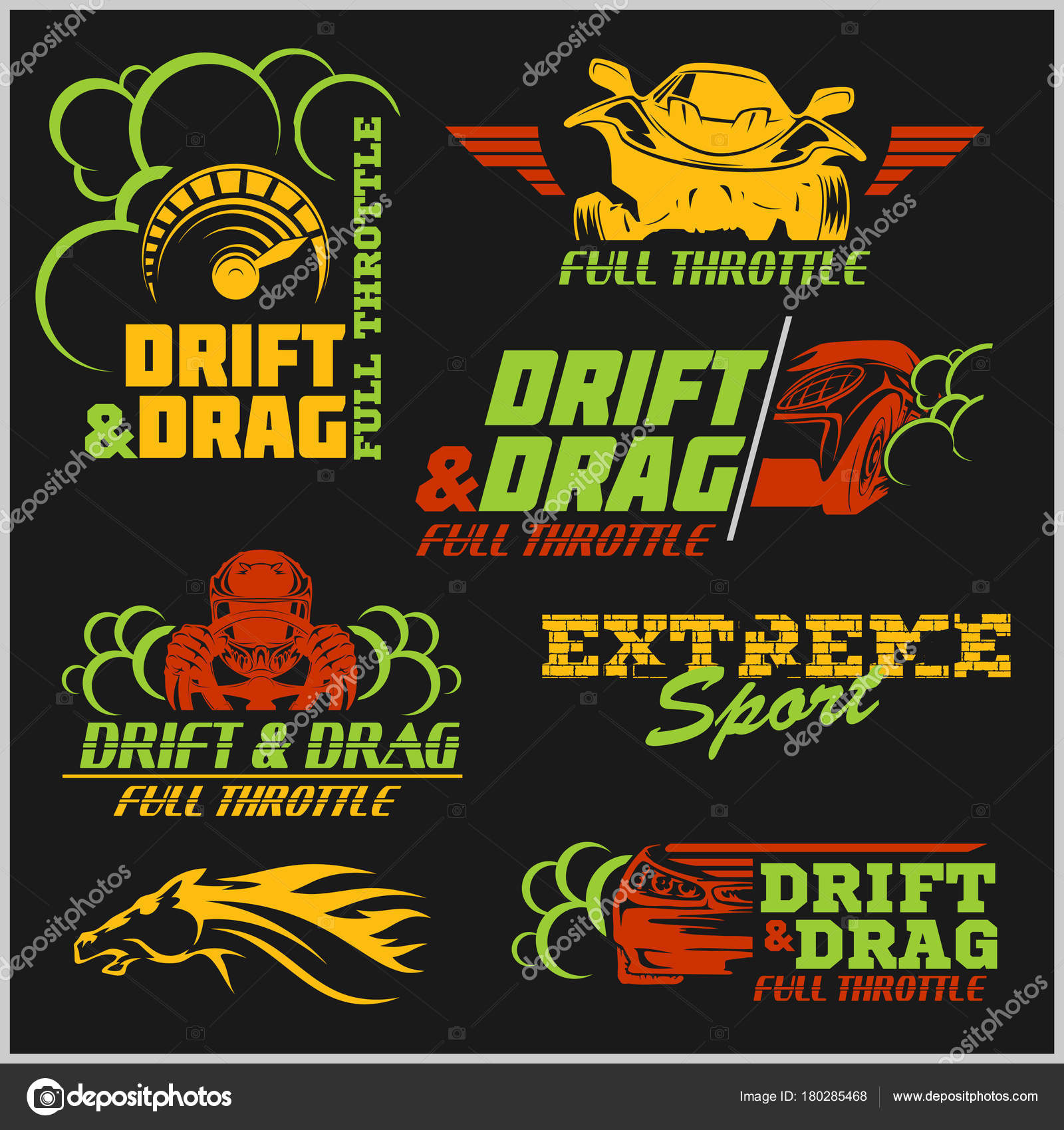 Set of car racing emblems and championship race vector badges Stock ...