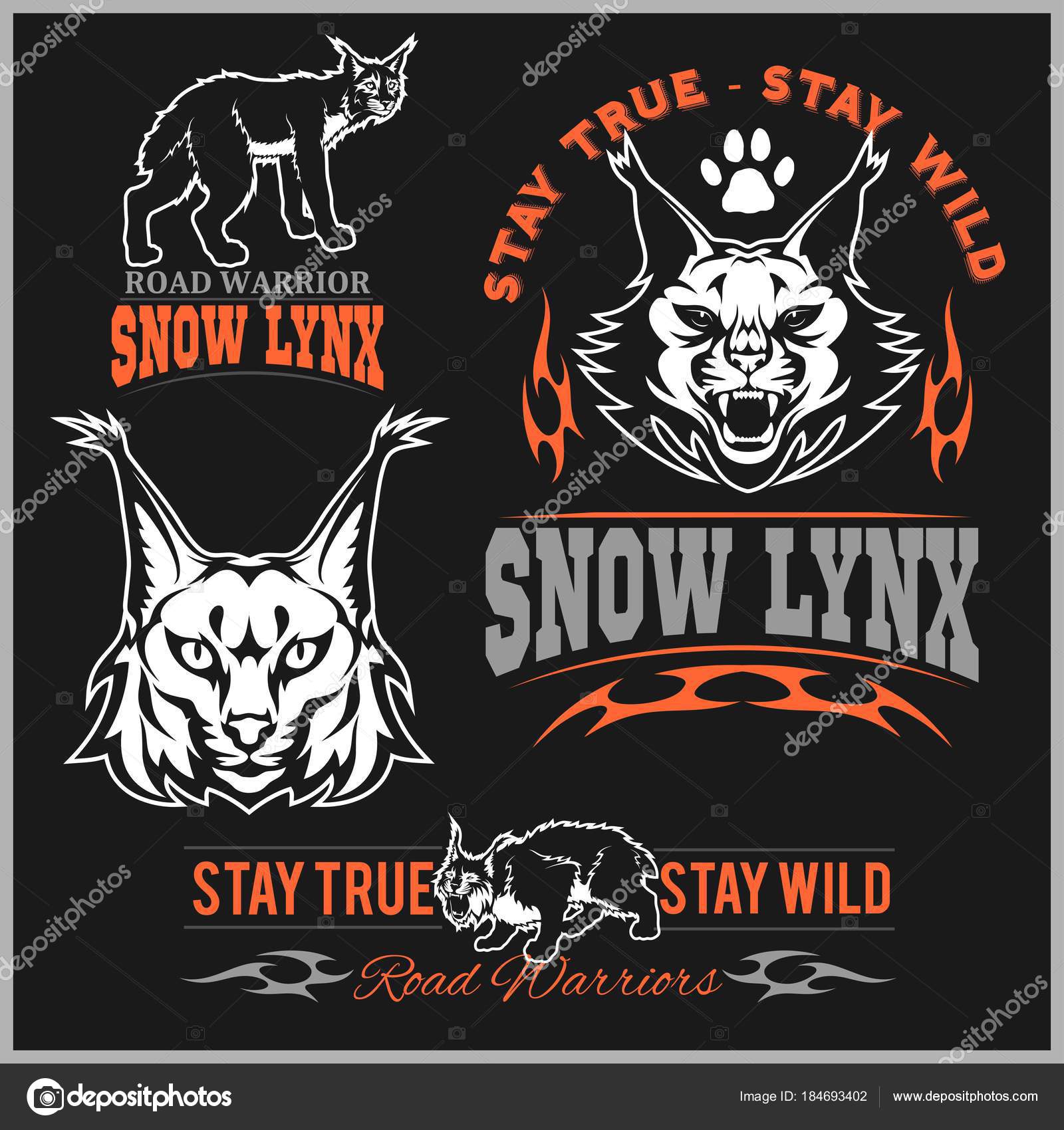 Vector lynx head, face for retro logos, emblems, badges, labels ...