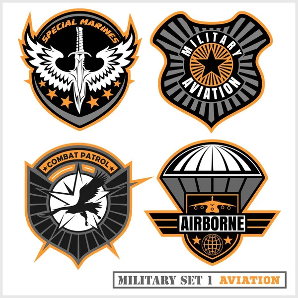 Set of military patches logos, badges and design elements. Graphic ...