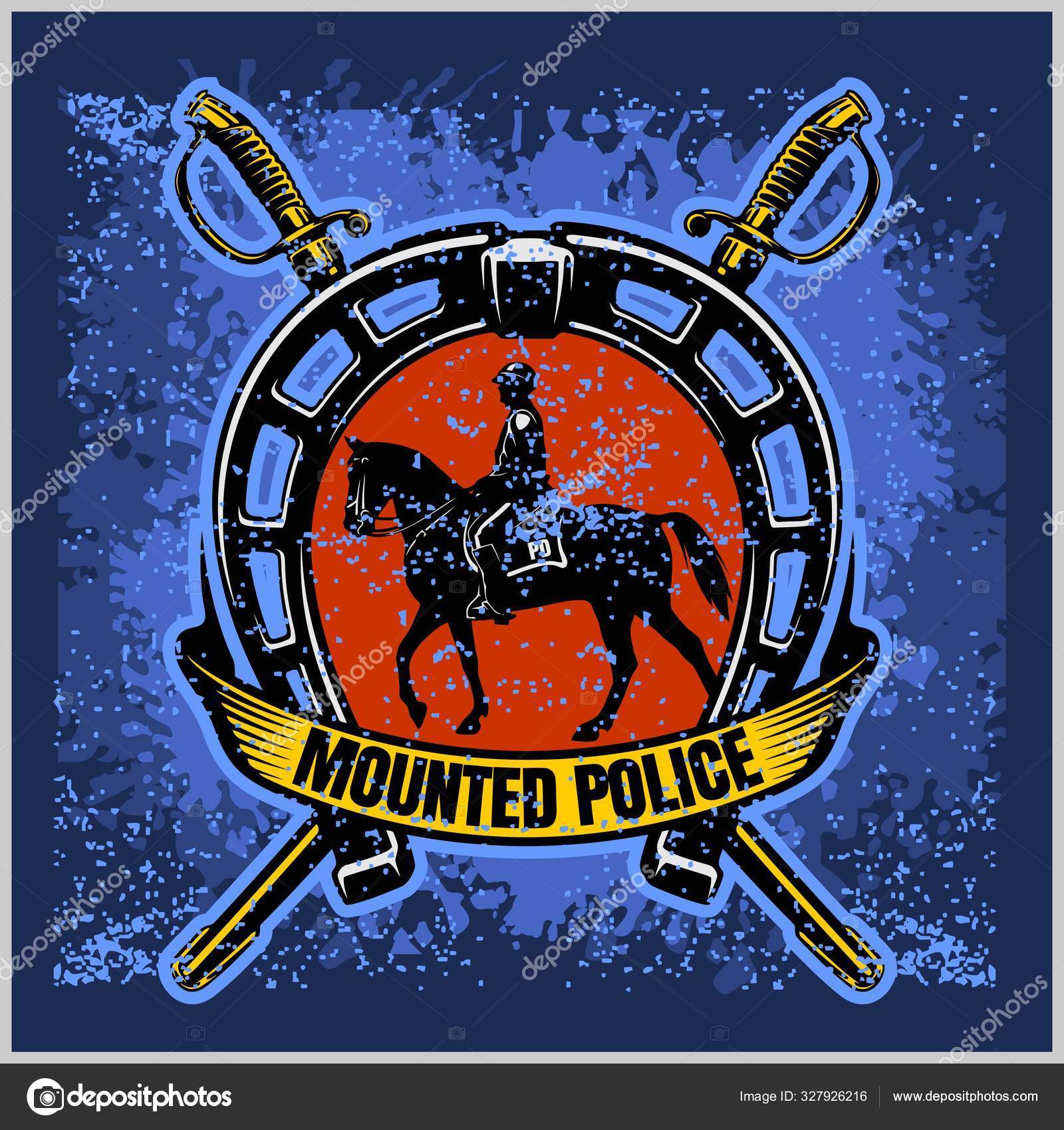 Mounted Police - Vector Police Badge and Shield Label on grunge ...