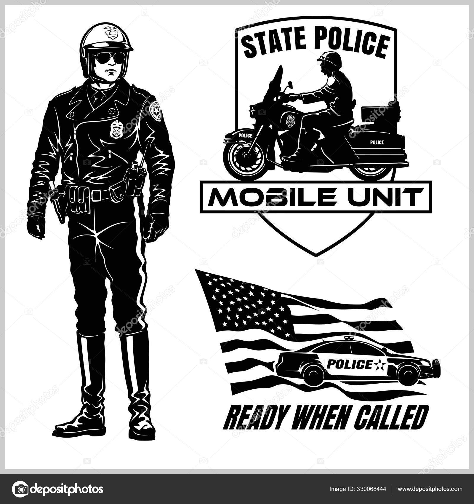 Motorcycle Cop - Retro Clip Art. Police badges and design elements ...