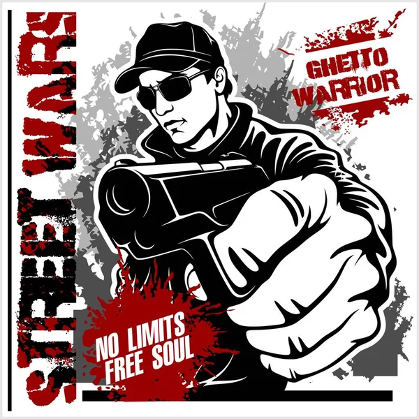 Gangster with Gun. Ghetto Warriors. Vector illustration isolated on ...