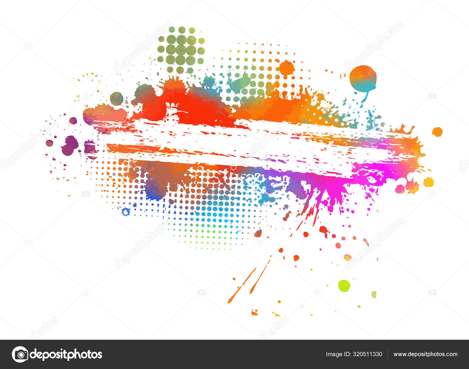 Multi-colored spots of paint on a white background. Grunge frame of ...