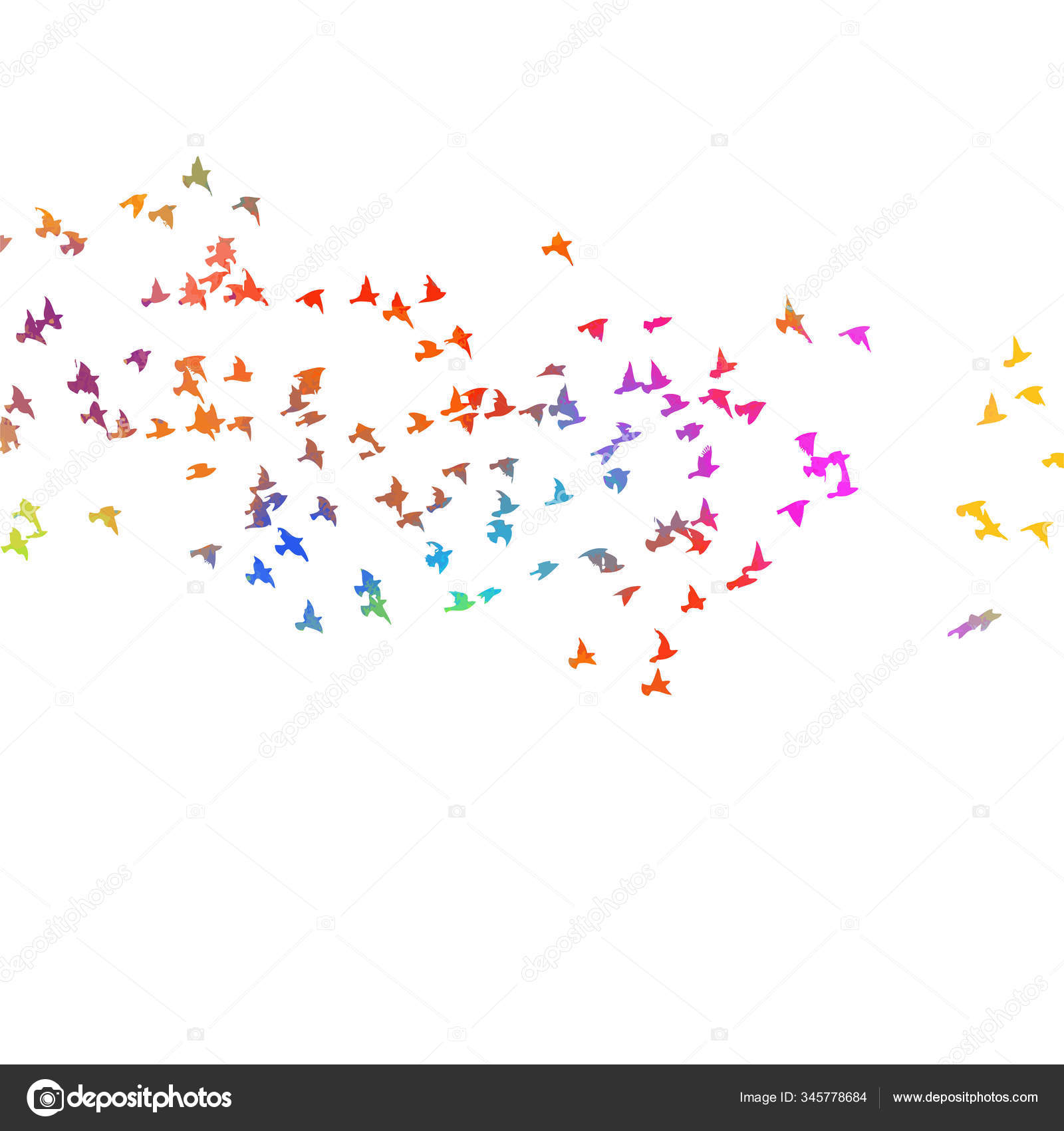 Multi-colored birds. A flock of flying rainbow birds. Vector ...