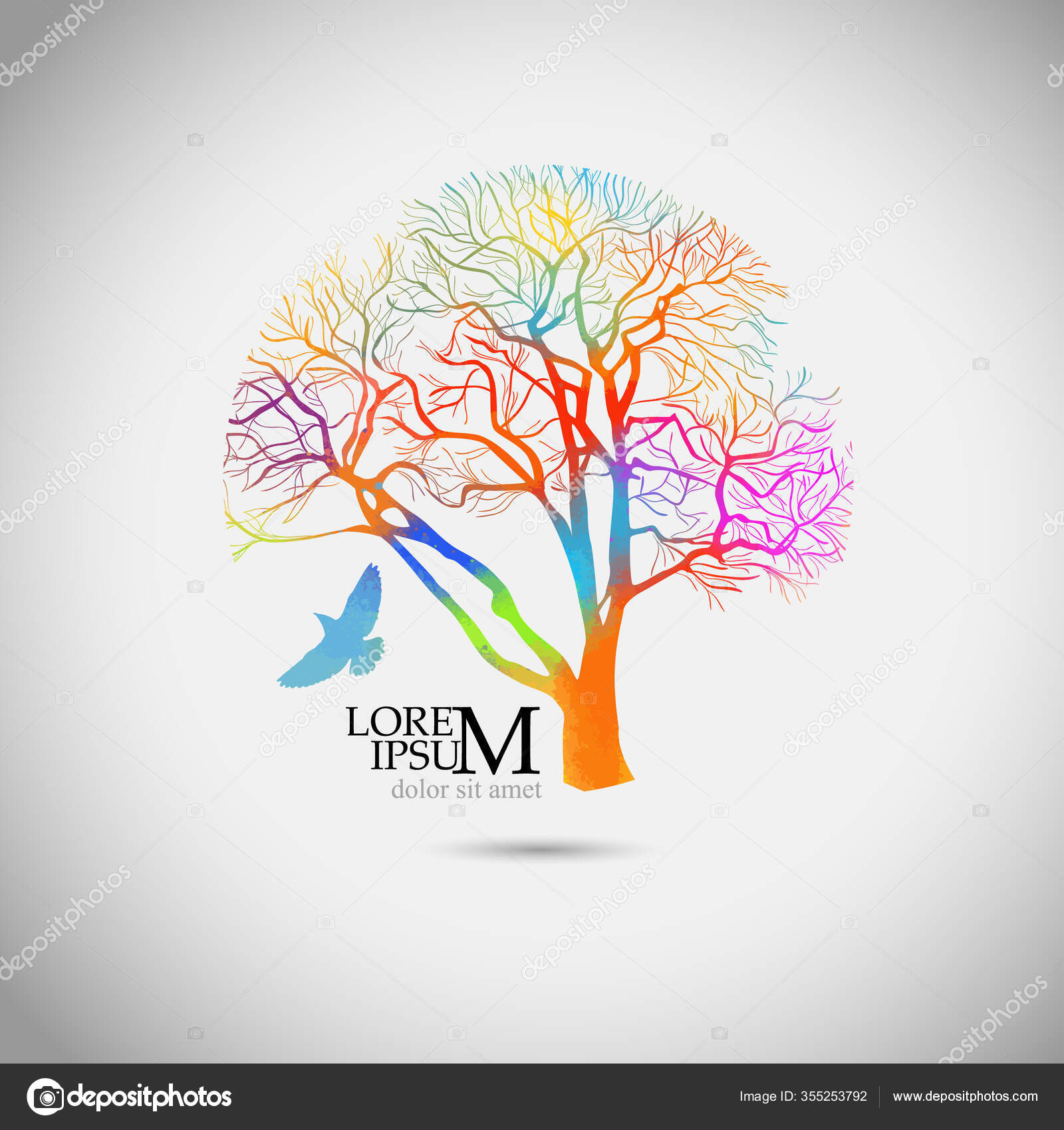 Stylized Beautiful Monochrome Tree Birds Vector Illustration Stock ...