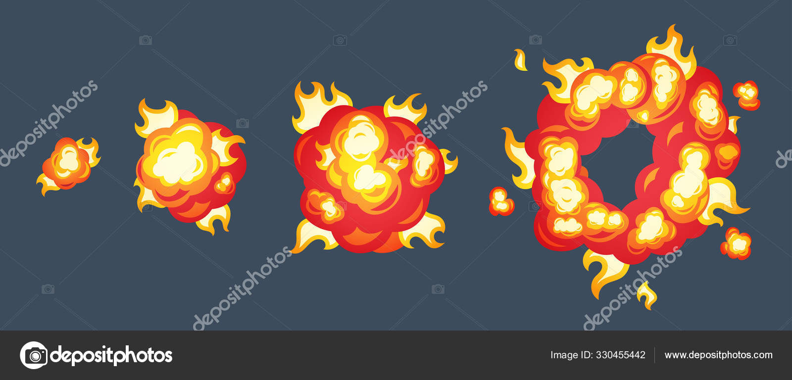 Cartoon explosion fire effect. Effect boom, explode flash, bomb comic ...