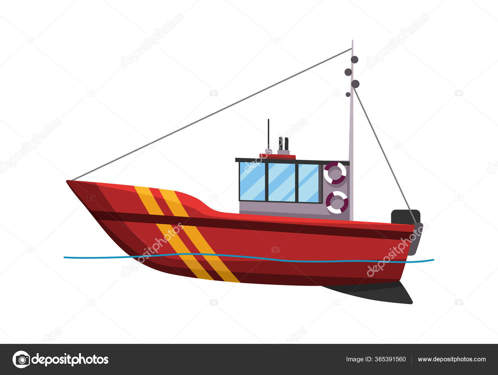 Fishing boat side view isolated on white background. Fishing commercial ...