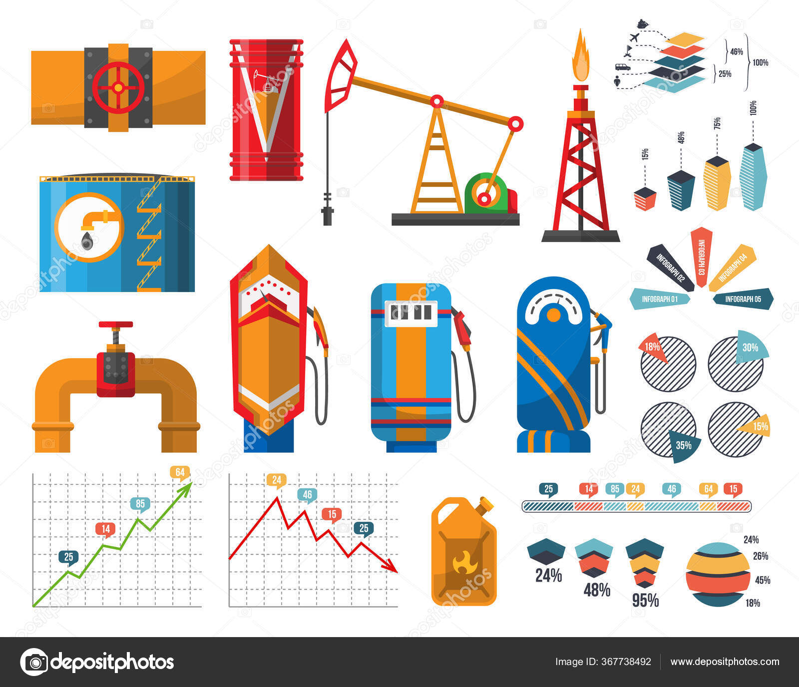 Infographic petroleum elements. Process of oil production and petroleum ...