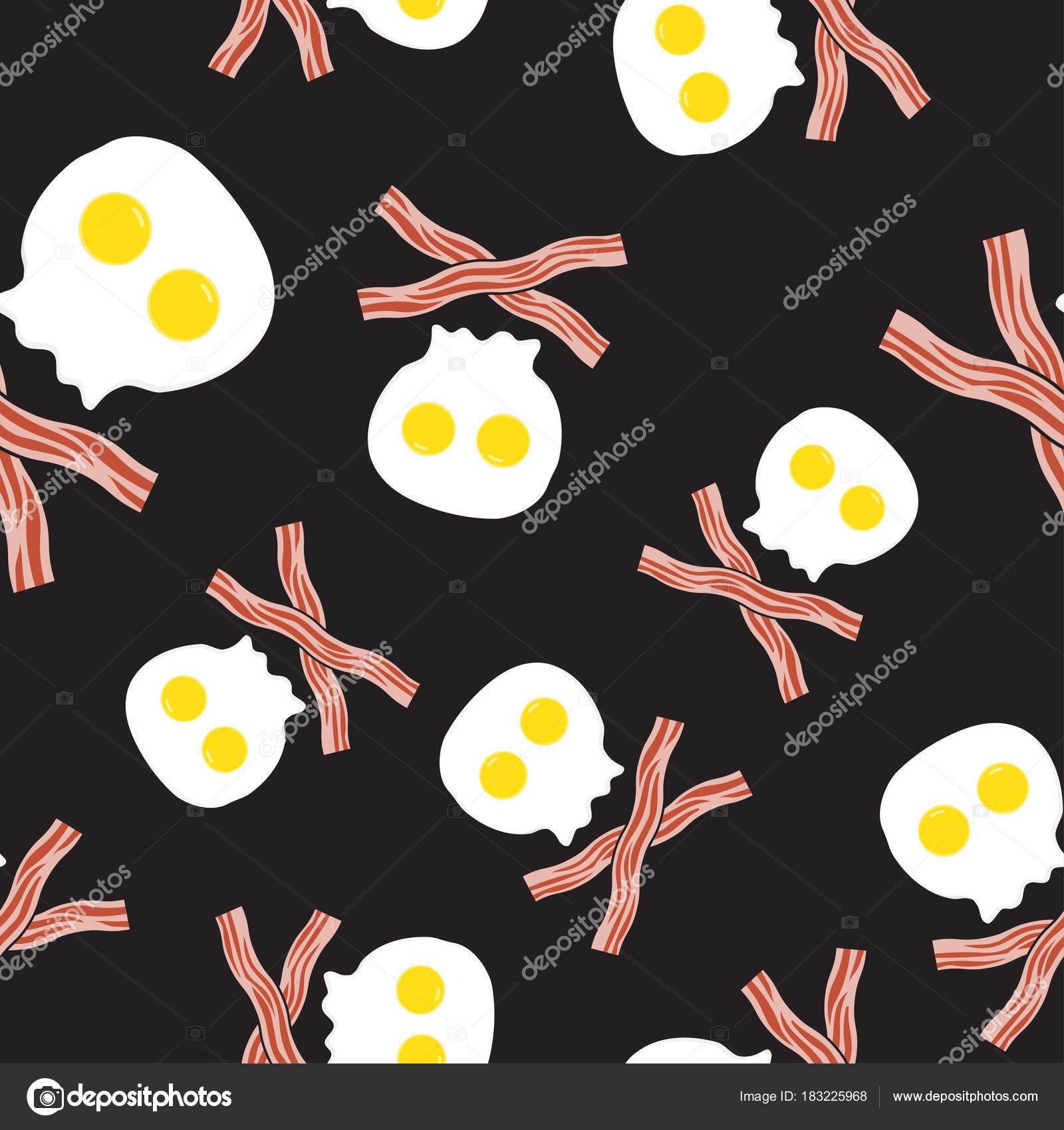 Fried eggs as skull and cross bacon, seamless pattern Stock Vector ...