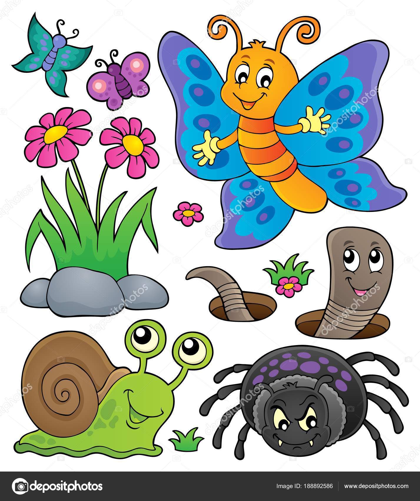 Primavera animales e insectos tema conjunto 4 Vector de stock por ...