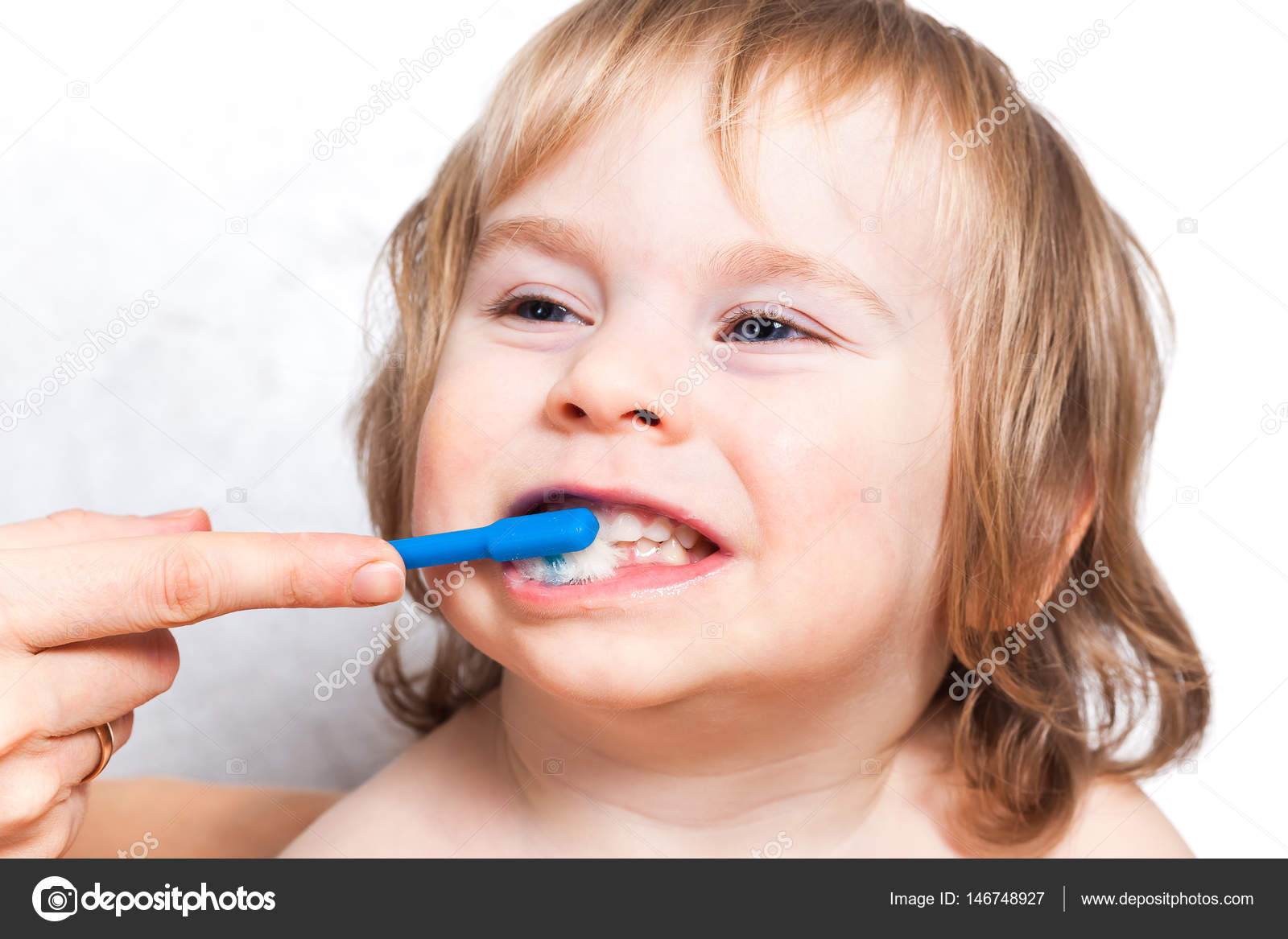 Brushing Teeth Funny Funny Blonde Baby Child Brushing Teeth Stock