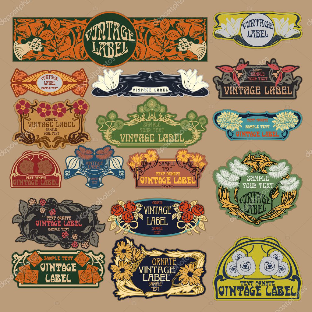 Vector vintage items: label art nouveau Stock Vector by ©standart 127778238