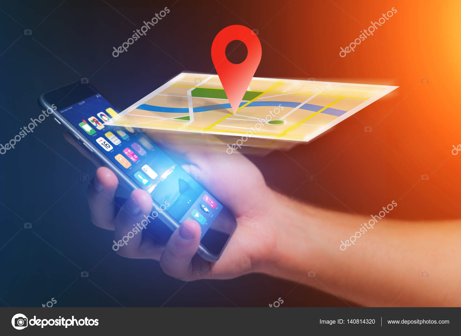 Concept of geographical localization on a map with a smartphone — Stock ...