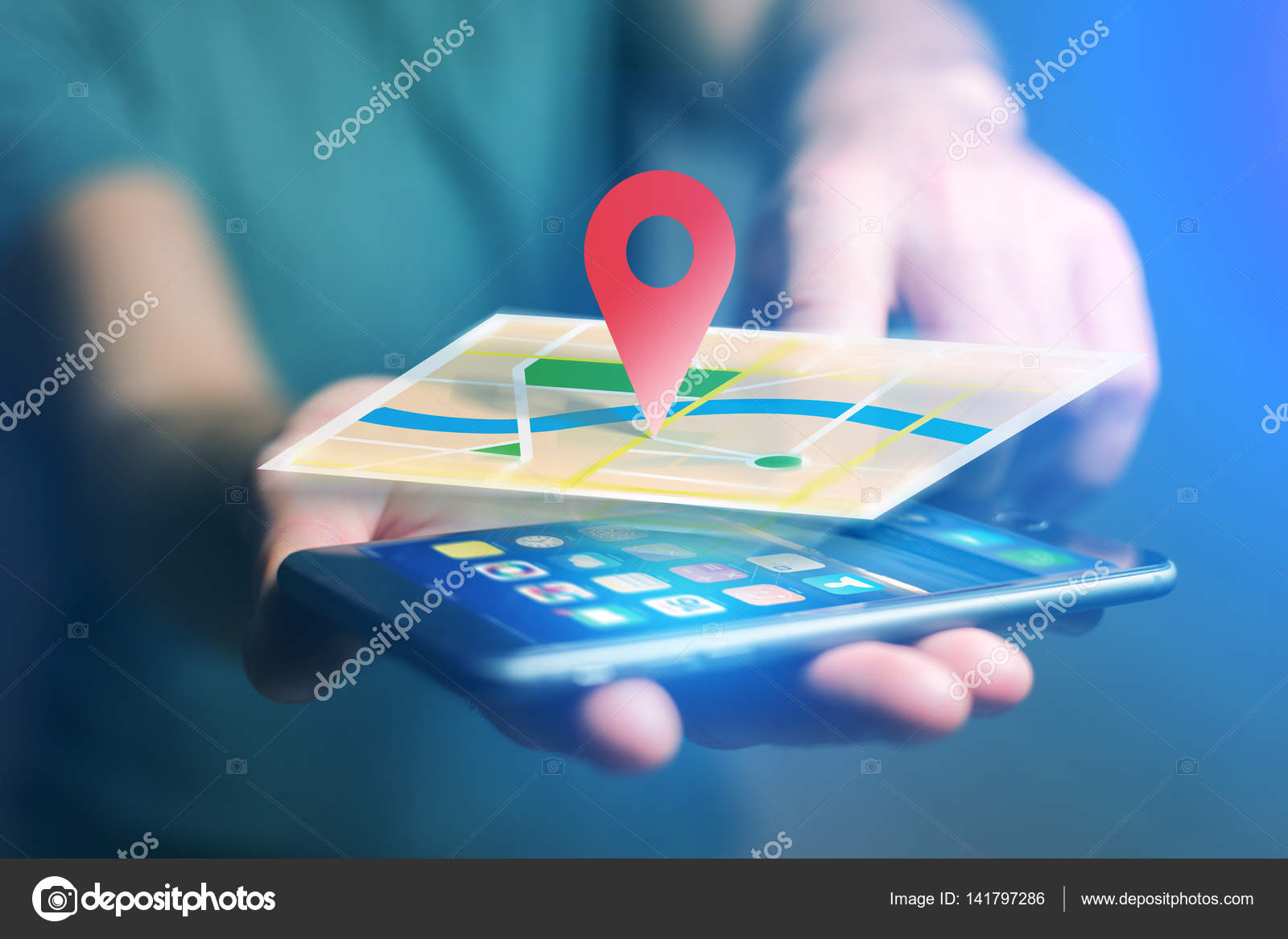 Concept of geographical localization on a map with a smartphone — Stock ...