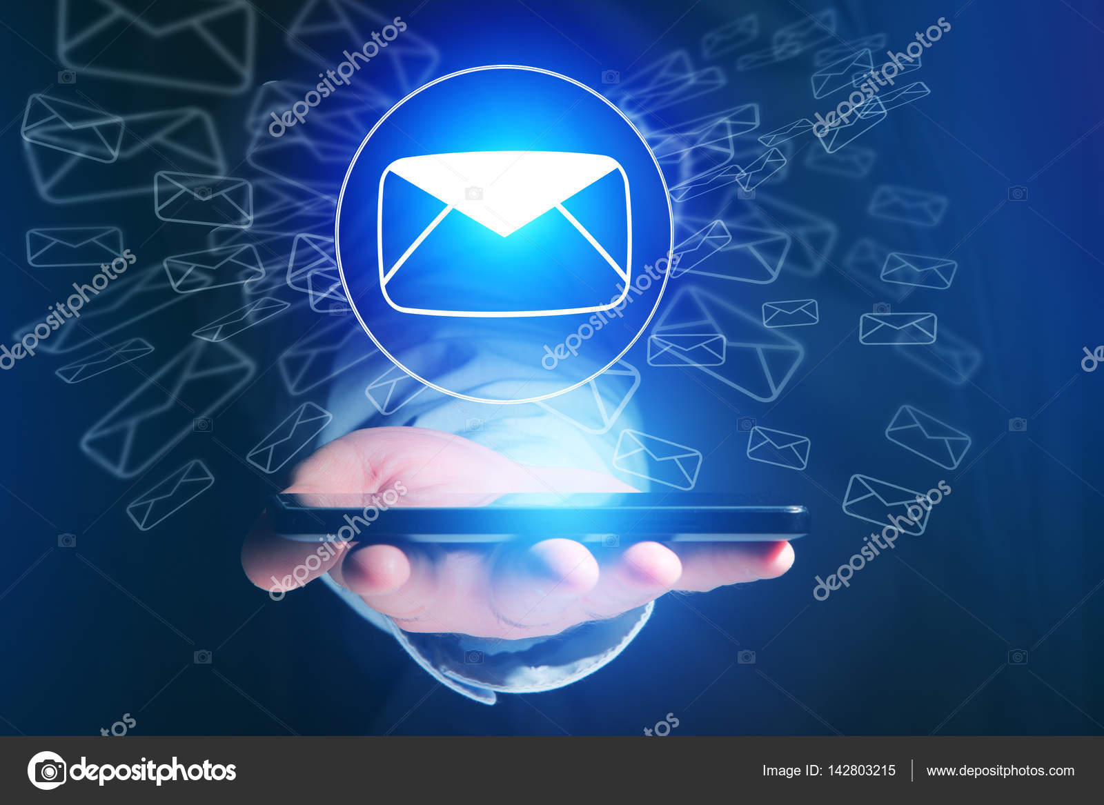 Concept of sending email on smartphone interface with message ic ...
