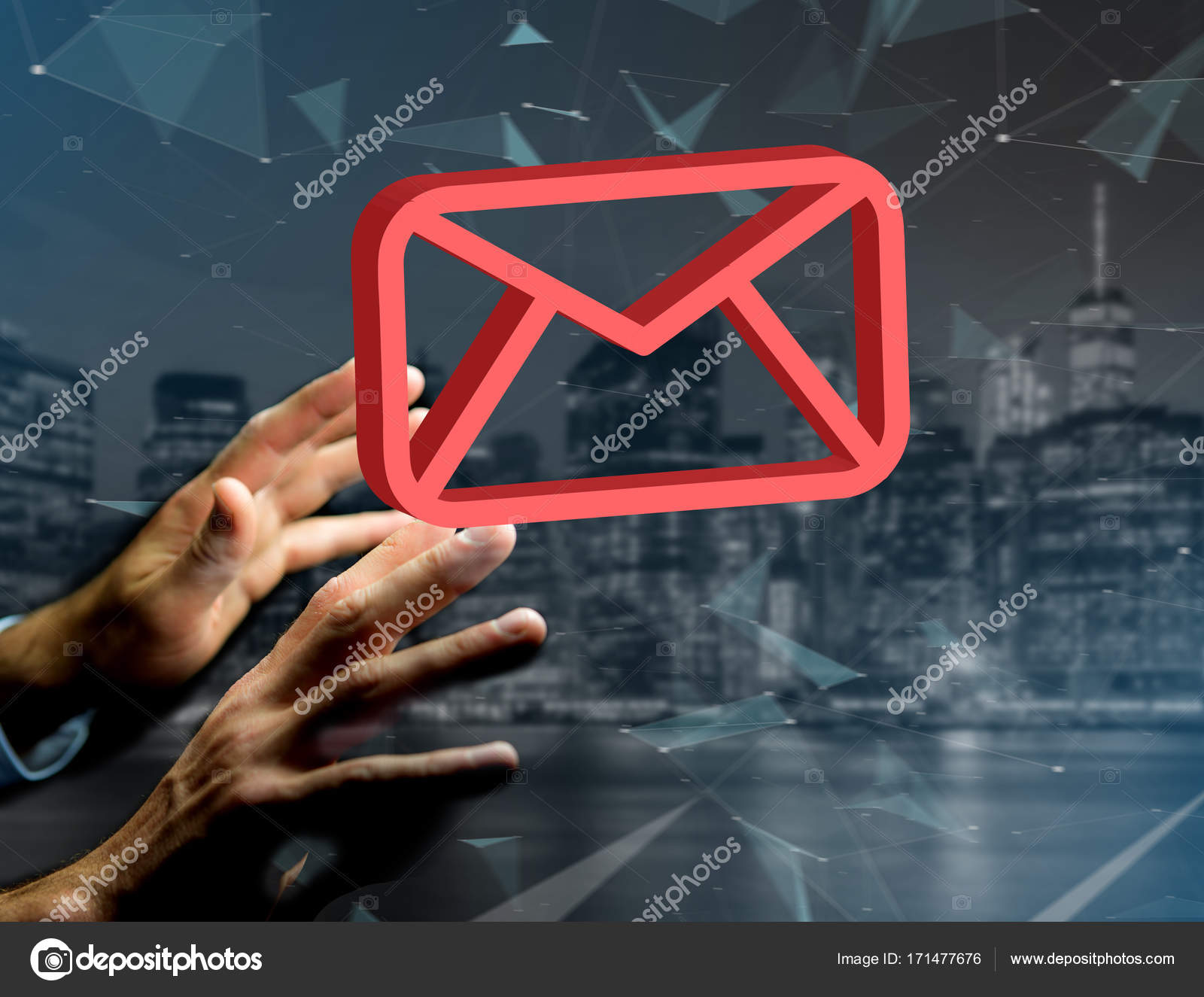 Red Email symbol displayed on a futuristic interface - Message a ...