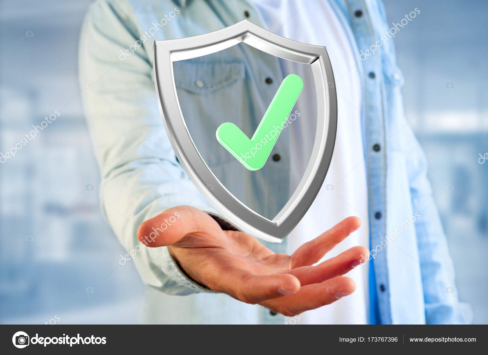 Male hand with security Shield symbol — Stock Photo © perig76 #173767396