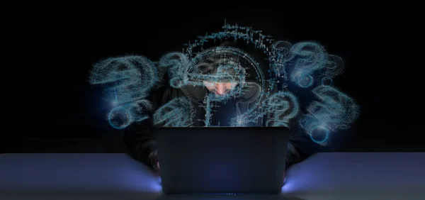 Male Hacker Activating Question Mark Stock Photo by ©perig76 197257628