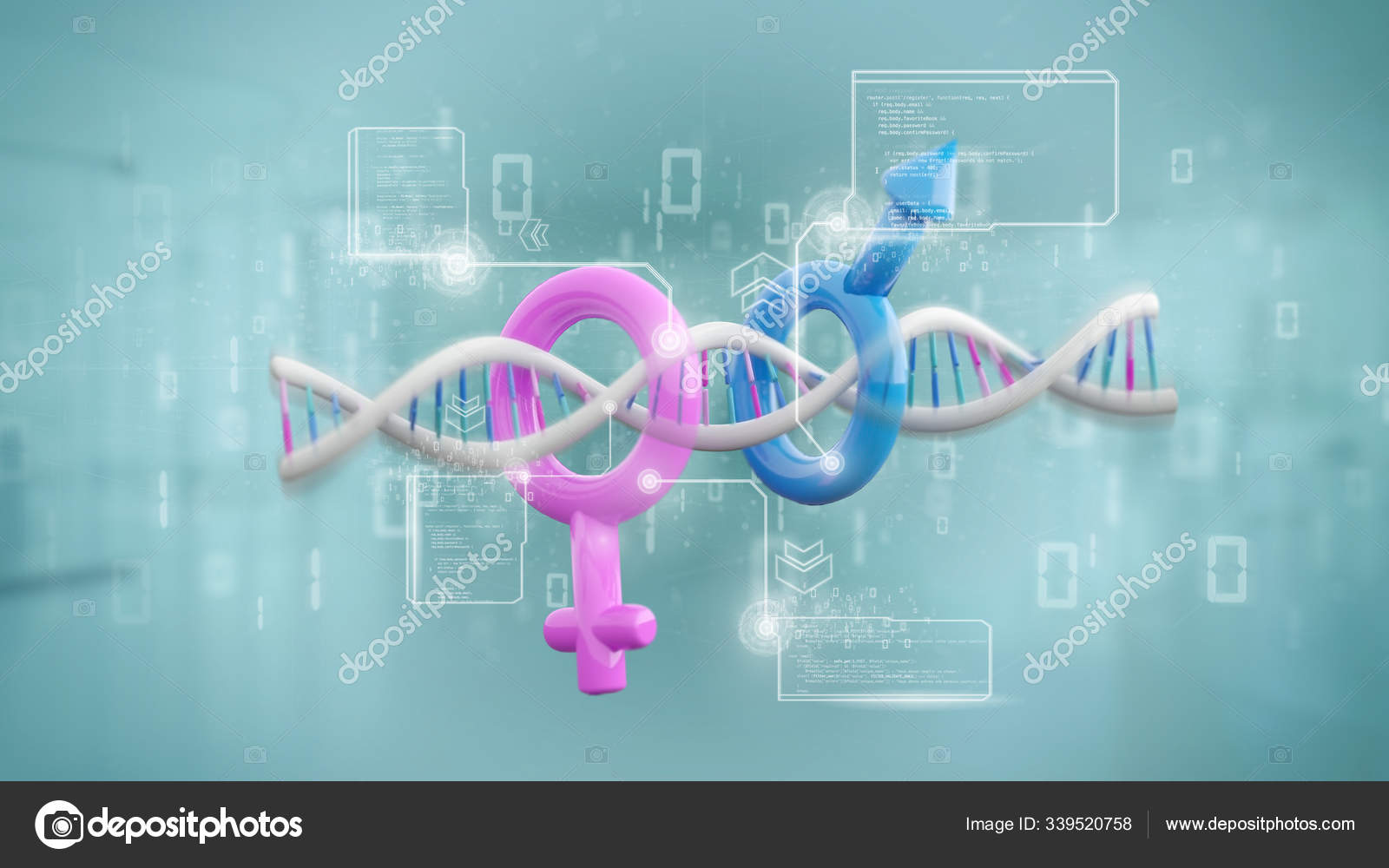 DNA with data and male and female symbol - 3d rendering — Stock Photo ...