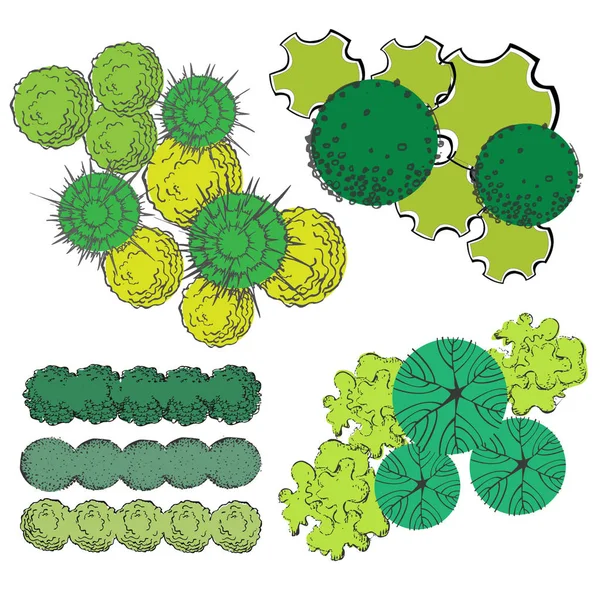 A set of colored treetop symbols, for architectural or landscape design ...
