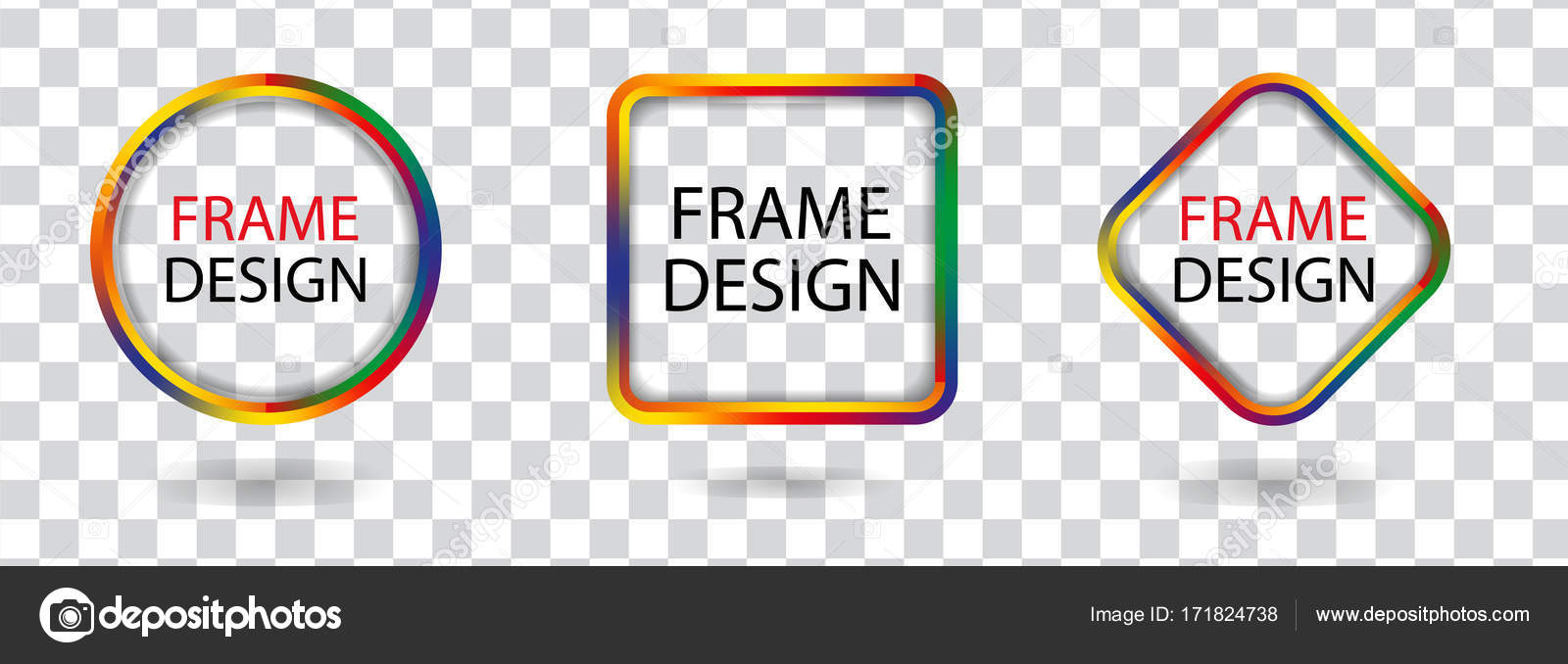Set colorful geometric frames on a transparent background. Decorative ...