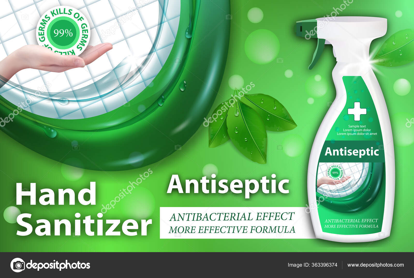 Antiseptic Hands Surfaces Spray Dispenser Sanitizer Ads Container ...