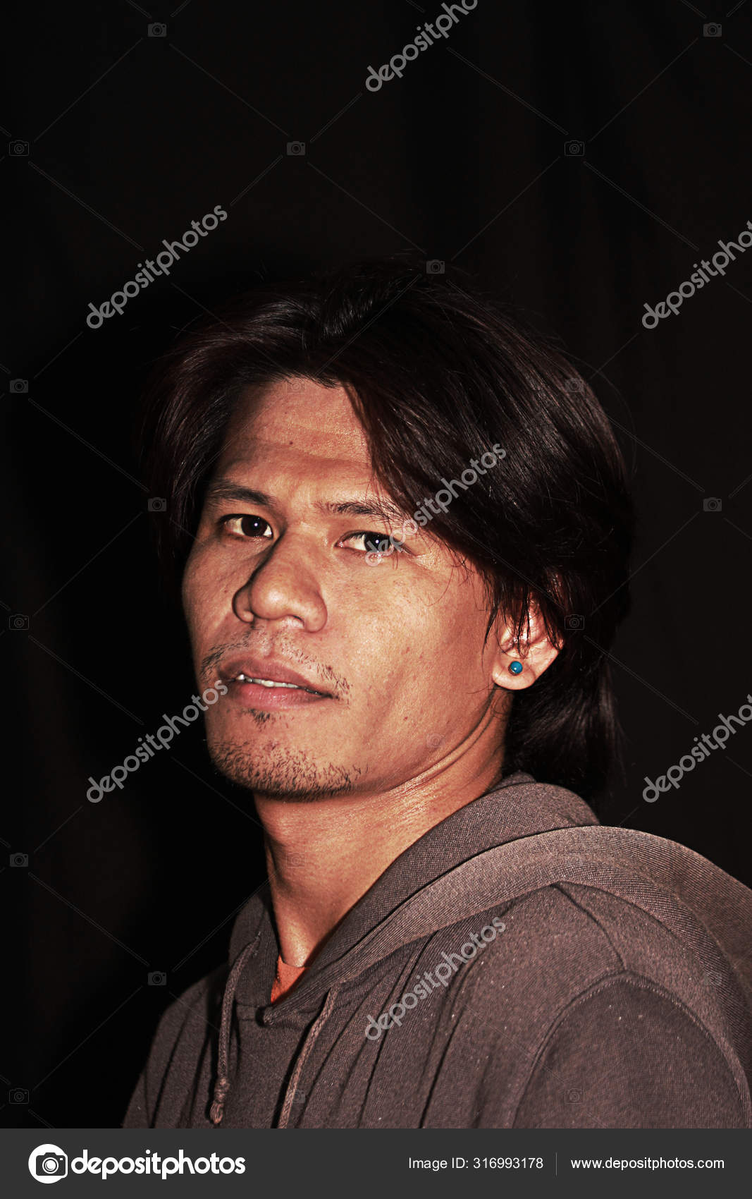 Very Strong Look Asian Man Portraiture Enhance Lighting — Stock Photo ...